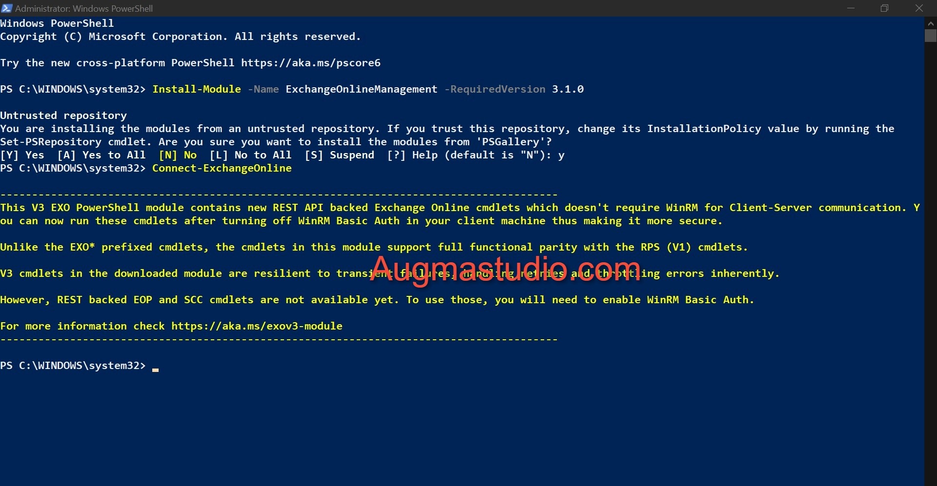 How to install Exchange Online PowerShell module - AugmaStudio