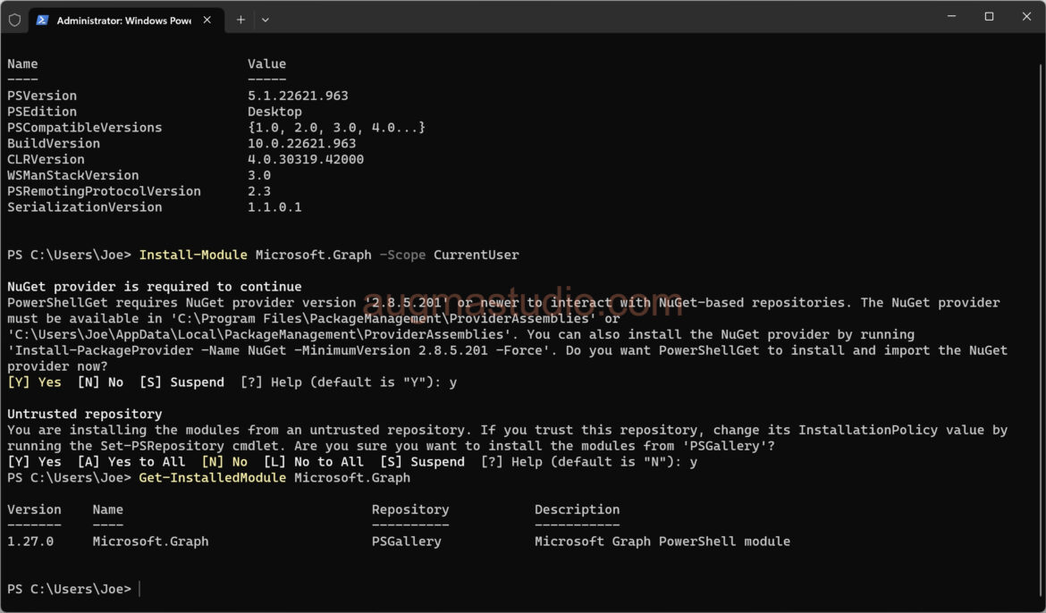 How to install Microsoft Graph PowerShell Module - AugmaStudio