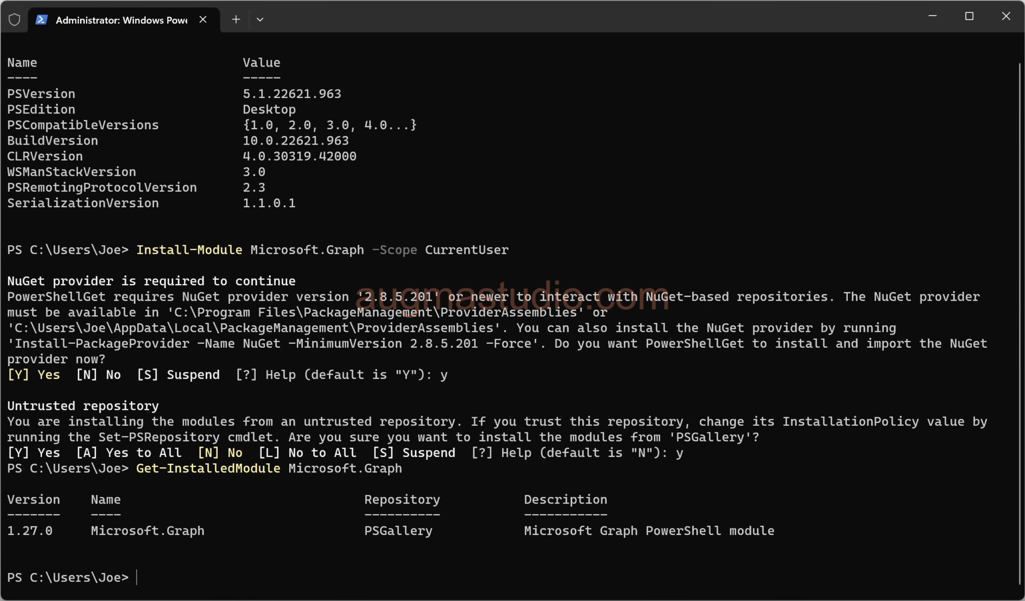How to install Microsoft Graph PowerShell Module - AugmaStudio