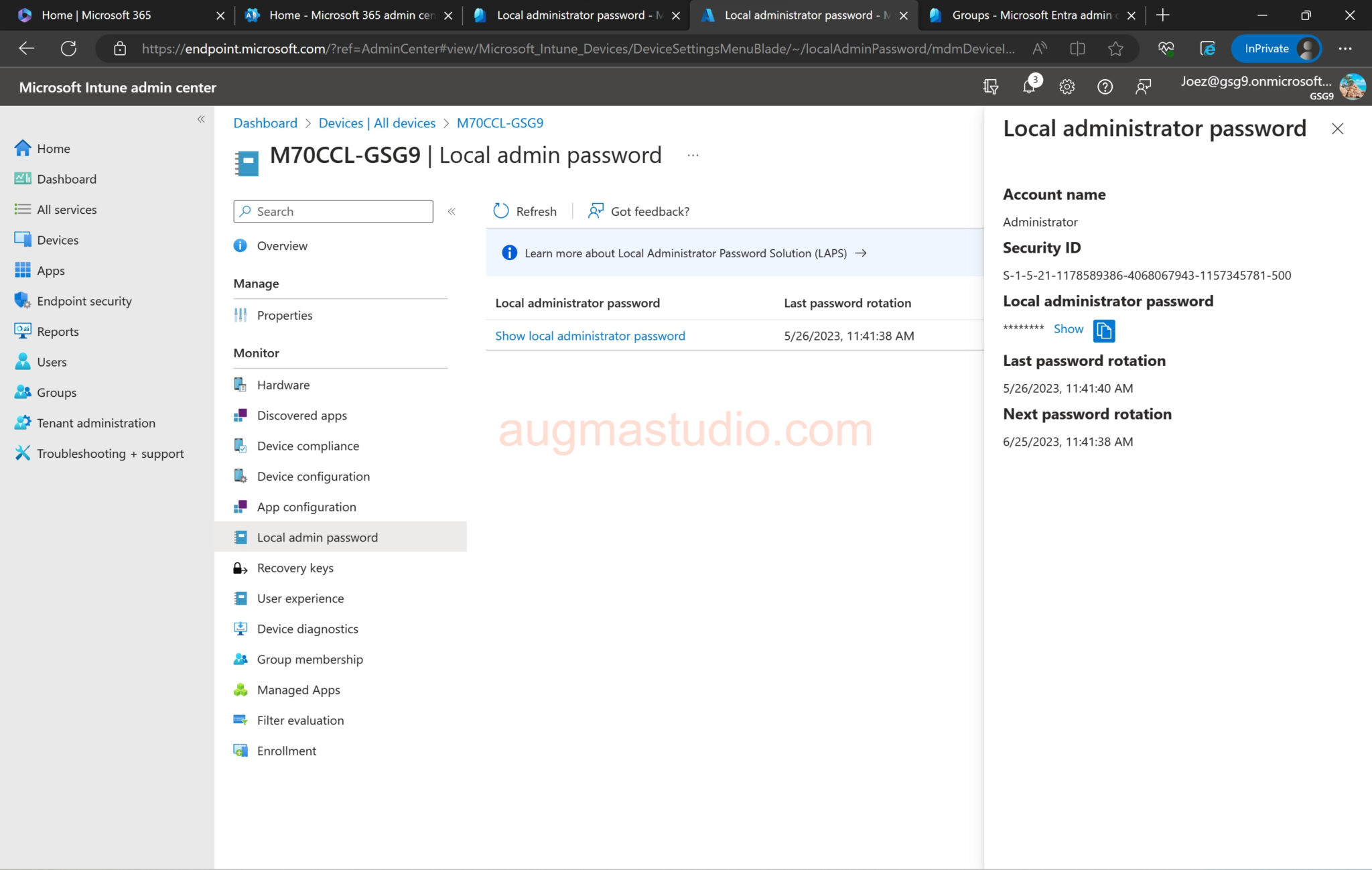 How to enable LAPS for Azure AD joined device - AugmaStudio