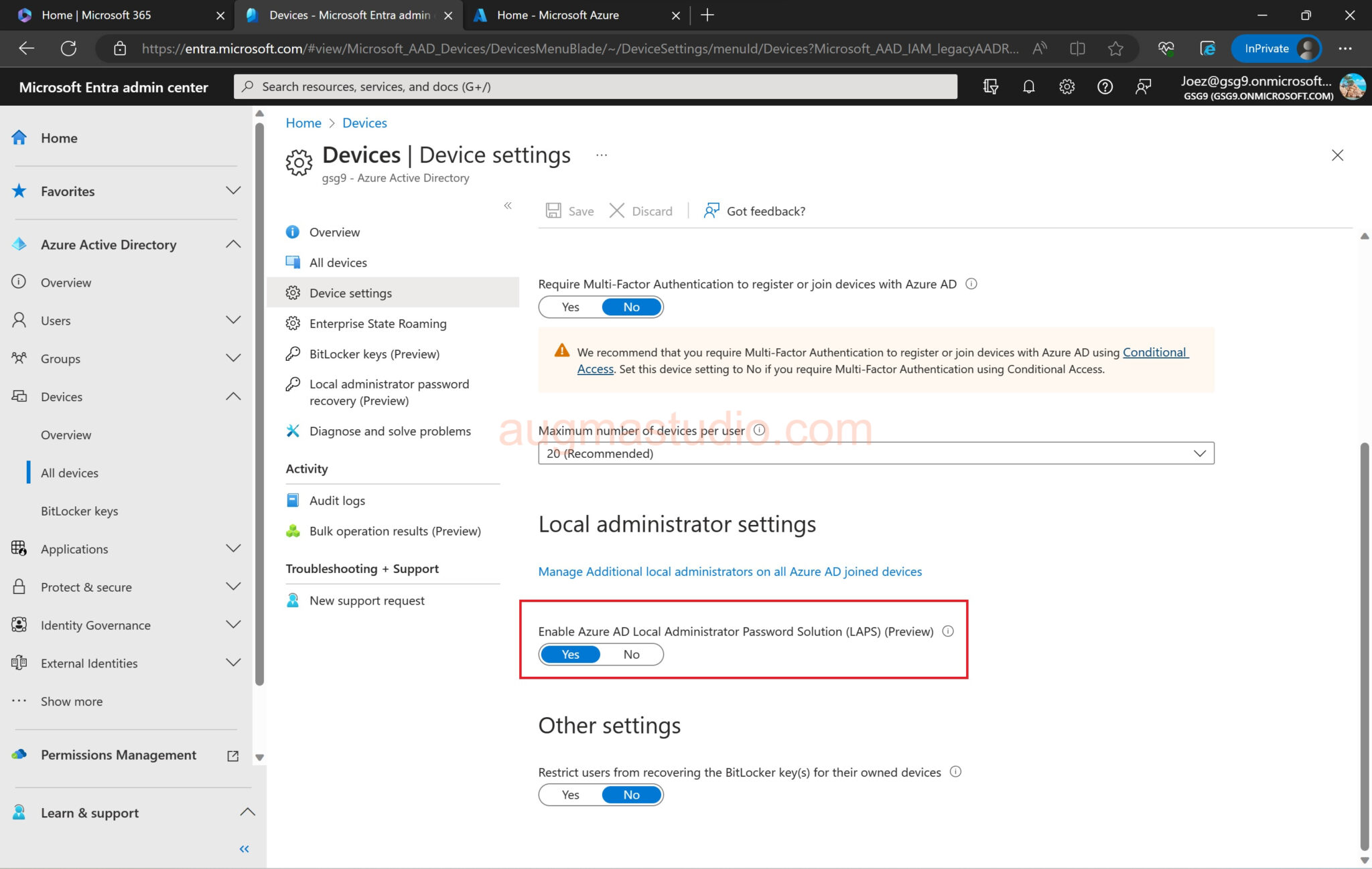 How to enable LAPS for Azure AD joined device - AugmaStudio