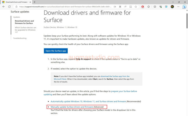 How to manually update Surface Pro firmware - AugmaStudio
