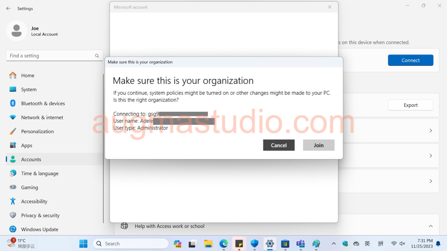 How to join a Windows 11 device to Microsoft Entra ID - AugmaStudio