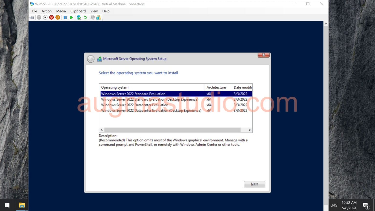 How to install Windows Server 2022 Core - AugmaStudio