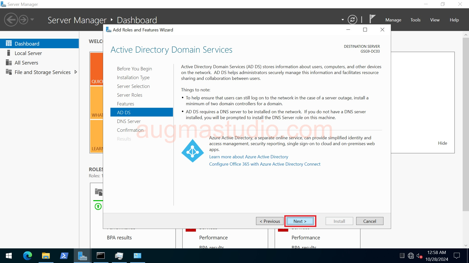 How to deploy AD DS on Windows Server 2022 - AugmaStudio