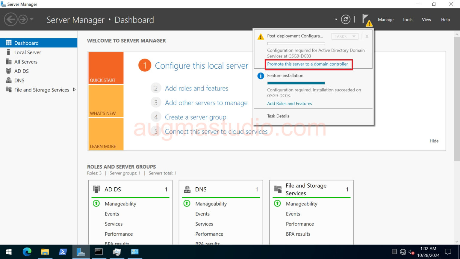 How to deploy AD DS on Windows Server 2022 - AugmaStudio