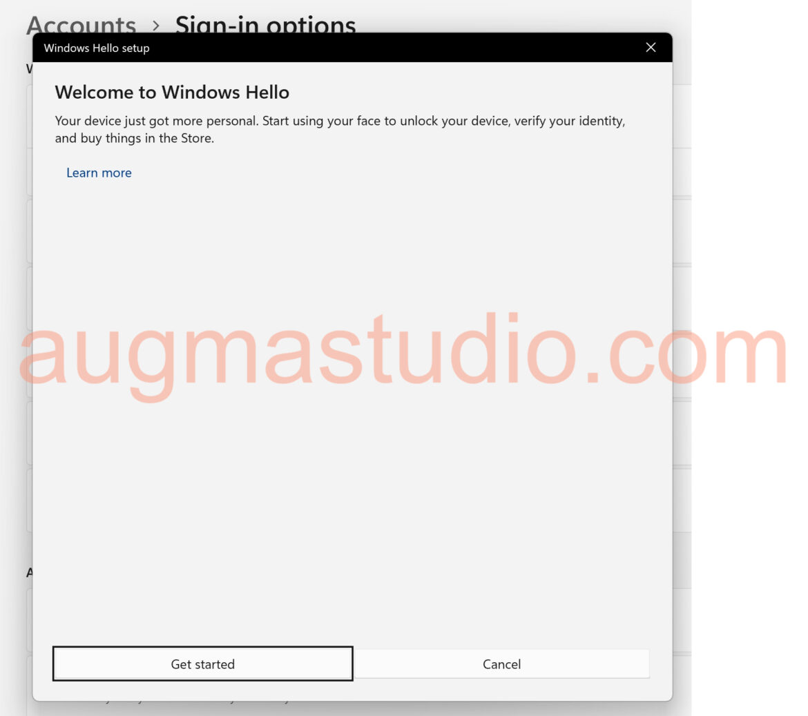 Solution for Windows Hello Facial recognition unable to add - AugmaStudio