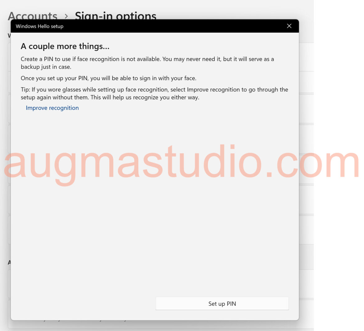 Solution for Windows Hello Facial recognition unable to add - AugmaStudio